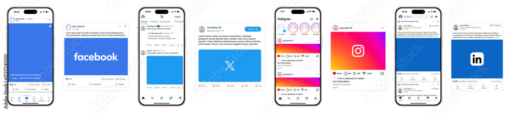 Vector illustration of social media posts and tweets for Facebook, X ...