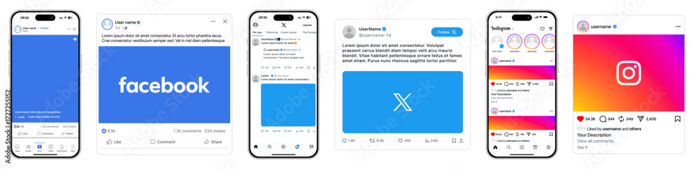 Stock-Vektorgrafik „Vector illustration of social media posts and ...