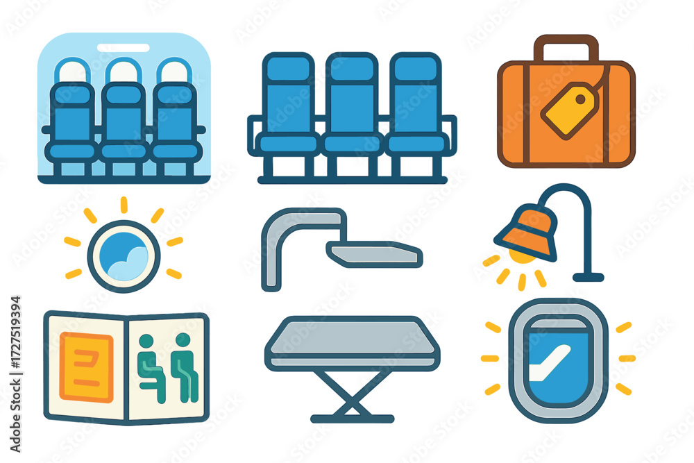 Minimal Airplane Cabin Icons. Economy Cabin icons in modern flat ...
