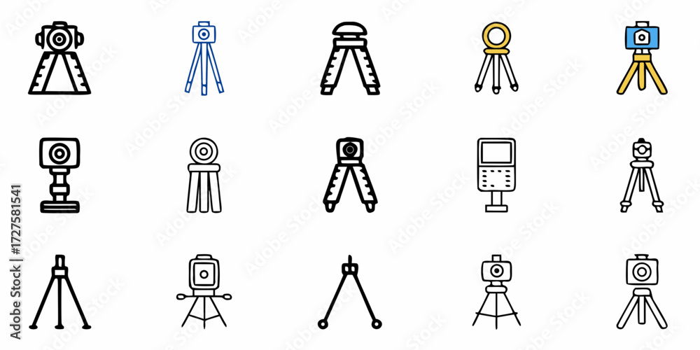 Diverse collection of surveying equipment icons, including theodolites ...