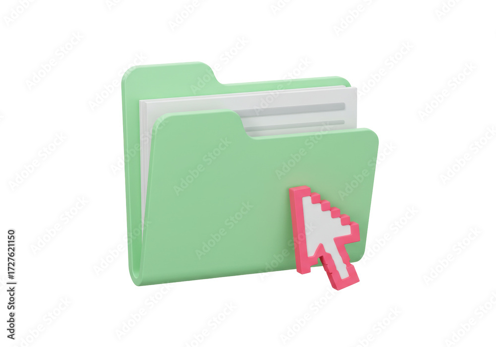 Isolated pale green folder with a pink cursor pointing at it with ...
