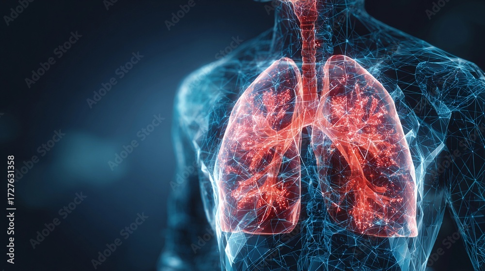 Lung anatomy visualization with glowing network structure highlighting ...
