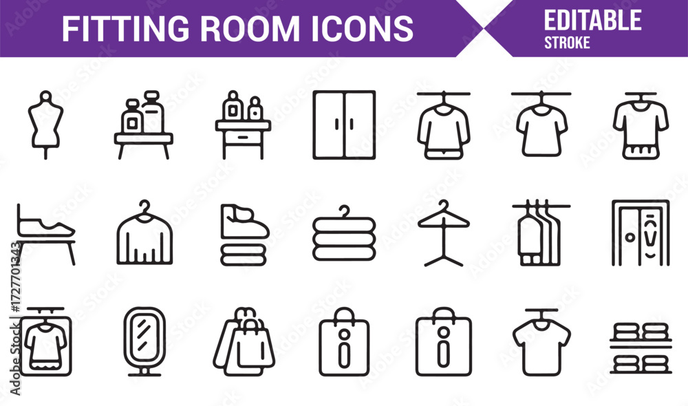 Collection of editable stroke fitting room symbols for shop and ...