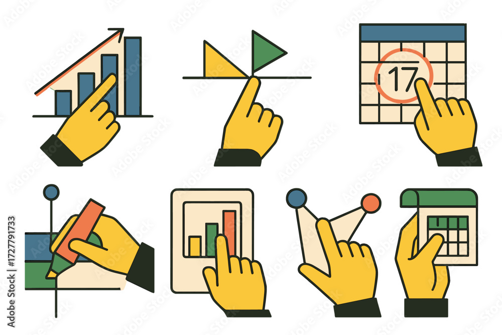 Hand Icons. Gestures set of icons in abstract flat : hand drawing bar ...
