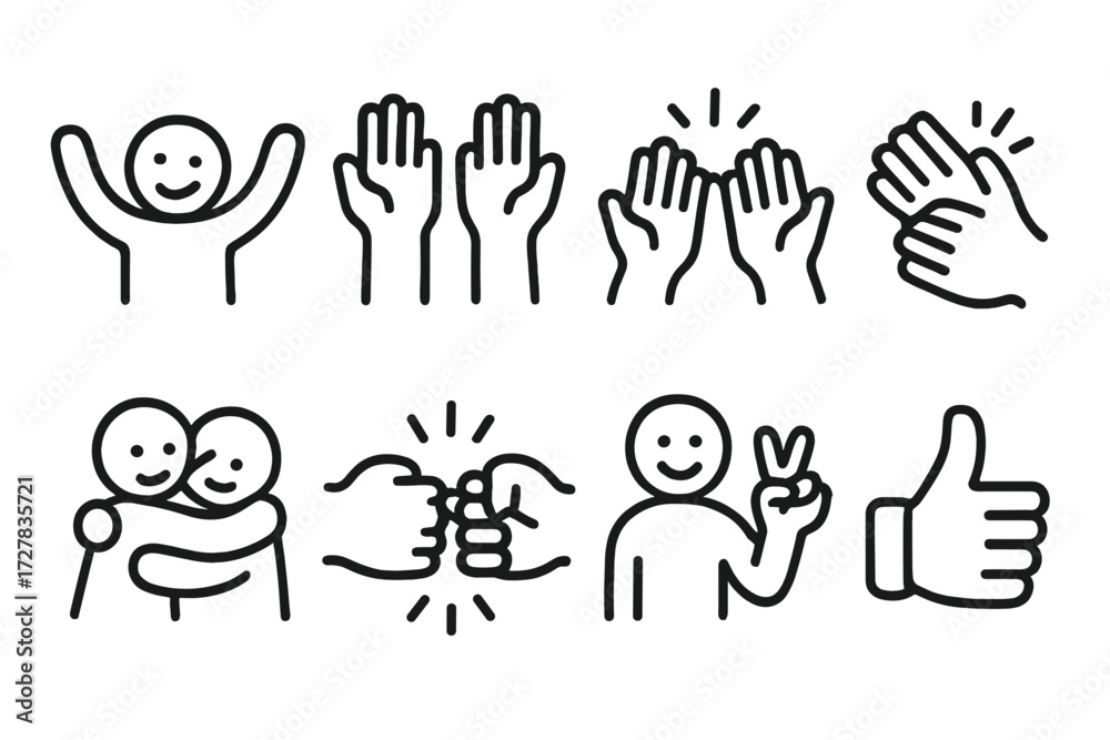 Joyful Gestures Icons. Joyful gestures icons in outline style: happy ...