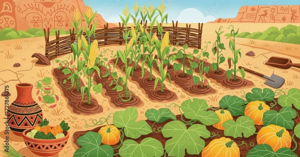 Ilustración de Stock illustration of native american agriculture with ...