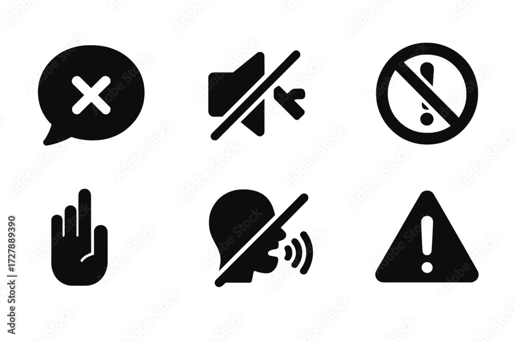 Stock-Vektorgrafik „No Profanity Icons. Solid, filled icon set of no ...