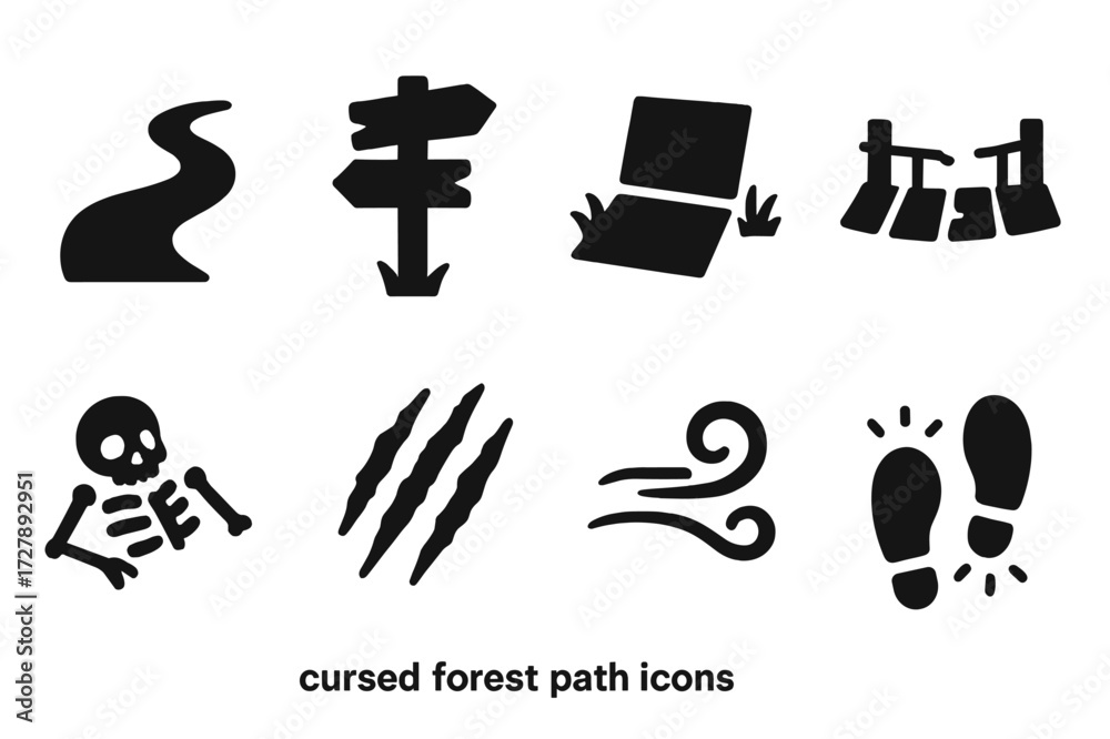 Cursed Forest Icons. Solid, filled icon set of cursed forest paths ...