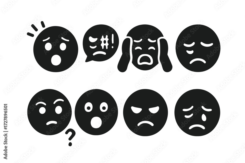 Curse Emotions Icons. Solid, filled icon set of curse-related emotions ...