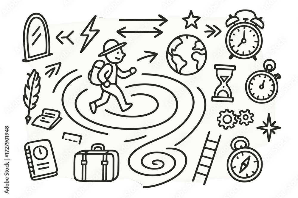 Stock-Vektorgrafik „Time Traveler Icons. Hand-drawn doodle illustration ...