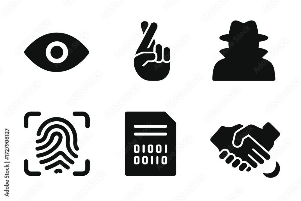 Secret Signs Icons. Solid, filled icon set of secret signs: eye symbol ...
