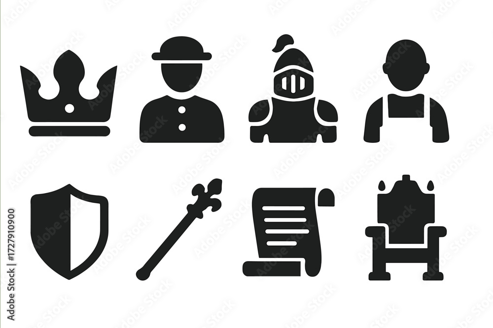 Stock-Vektorgrafik „Feudal Hierarchy Icons. Solid, filled icon set of ...