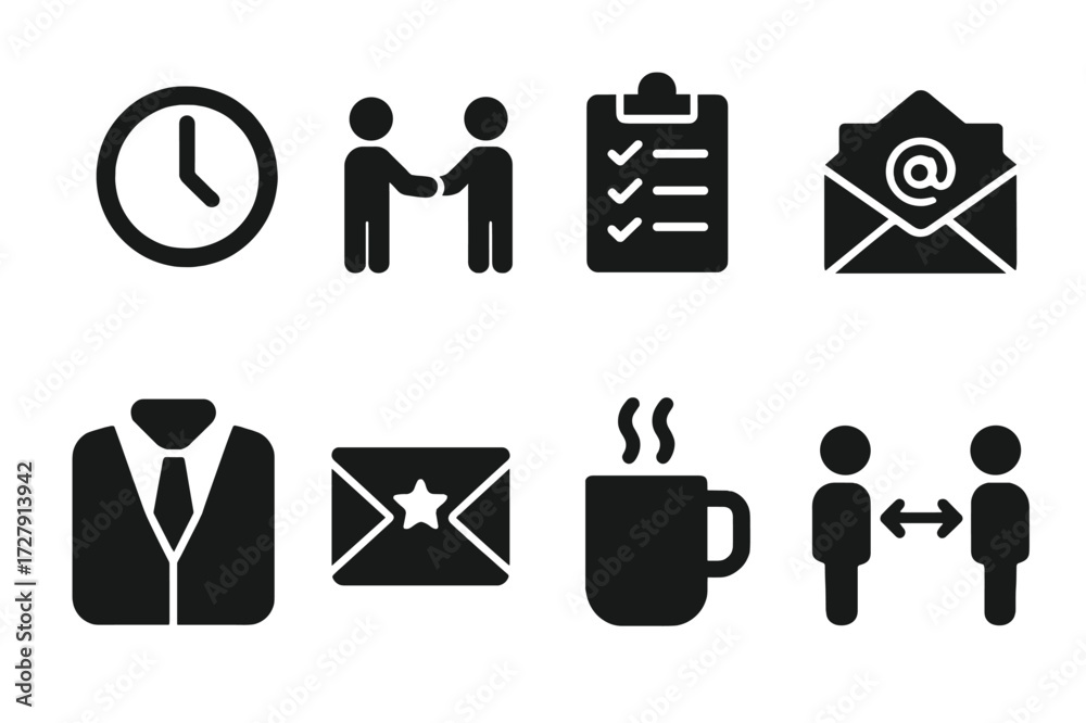 Polite Workplace Icons. Solid, filled icon set of polite workplace ...