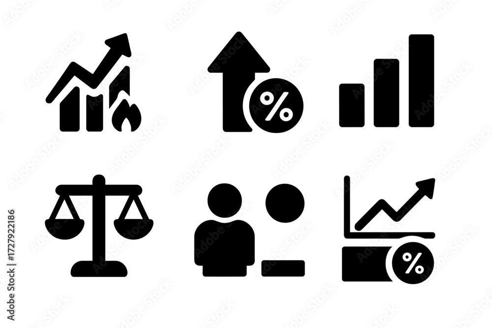 Economic Indicator Icons. Solid, filled icon set of economic indicators ...