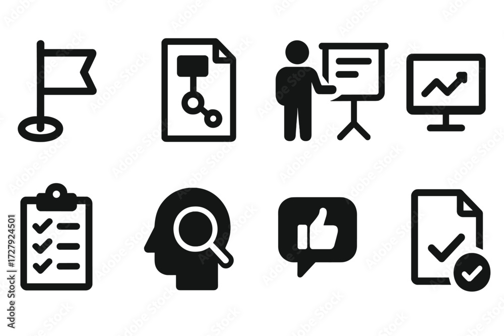 Project Phases Icons. Solid, filled icon set of project phases ...