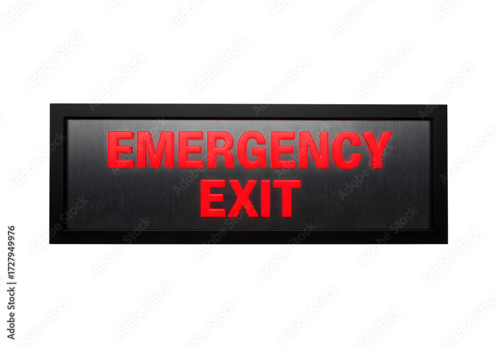 Emergency exit sign with red glowing text on black background, safety ...