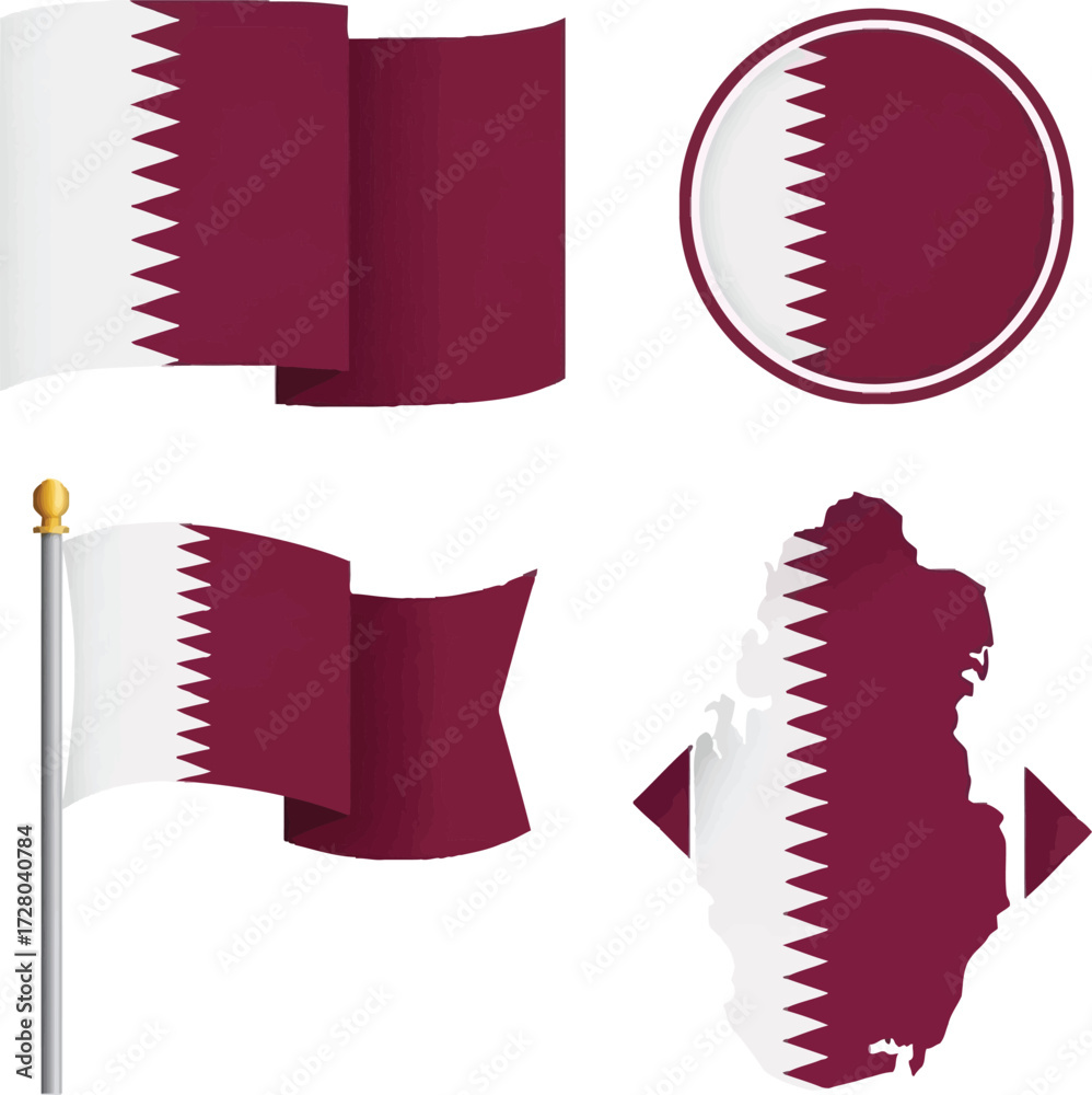 Official National Symbols of Qatar: Flags and Geographic Map Stock ...