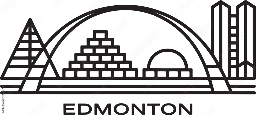 Edmonton City Outline - Canada Urban Landmark Line Art Skyline Vector ...