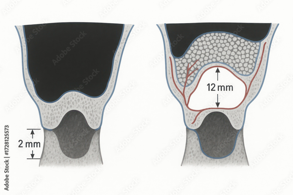 Anatomical illustration comparing two cross-sections of a biological ...