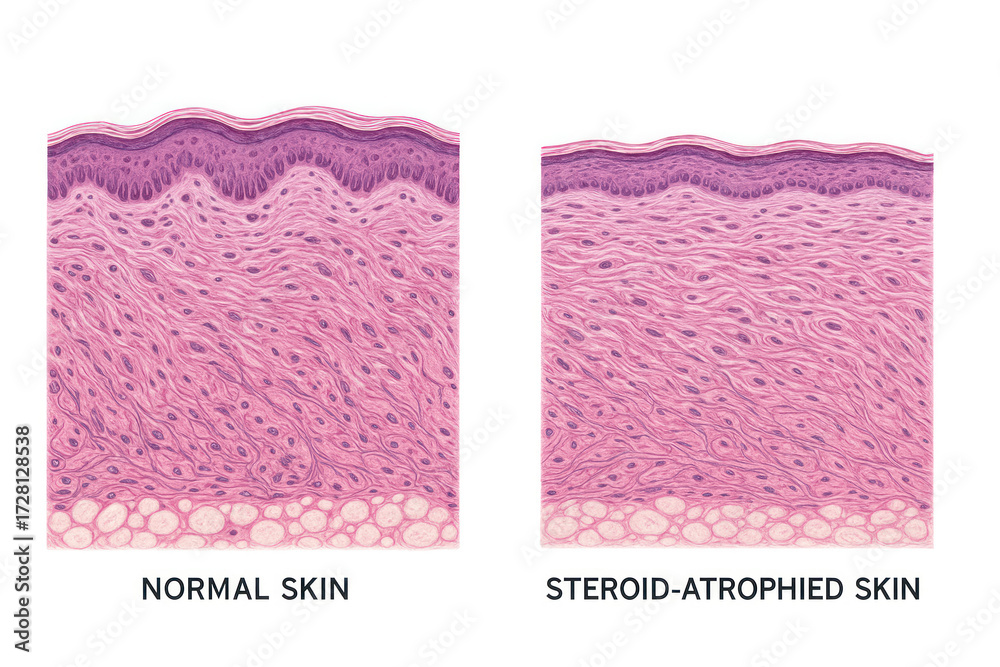 Ilustración de Stock Microscopic view comparing normal skin and steroid ...