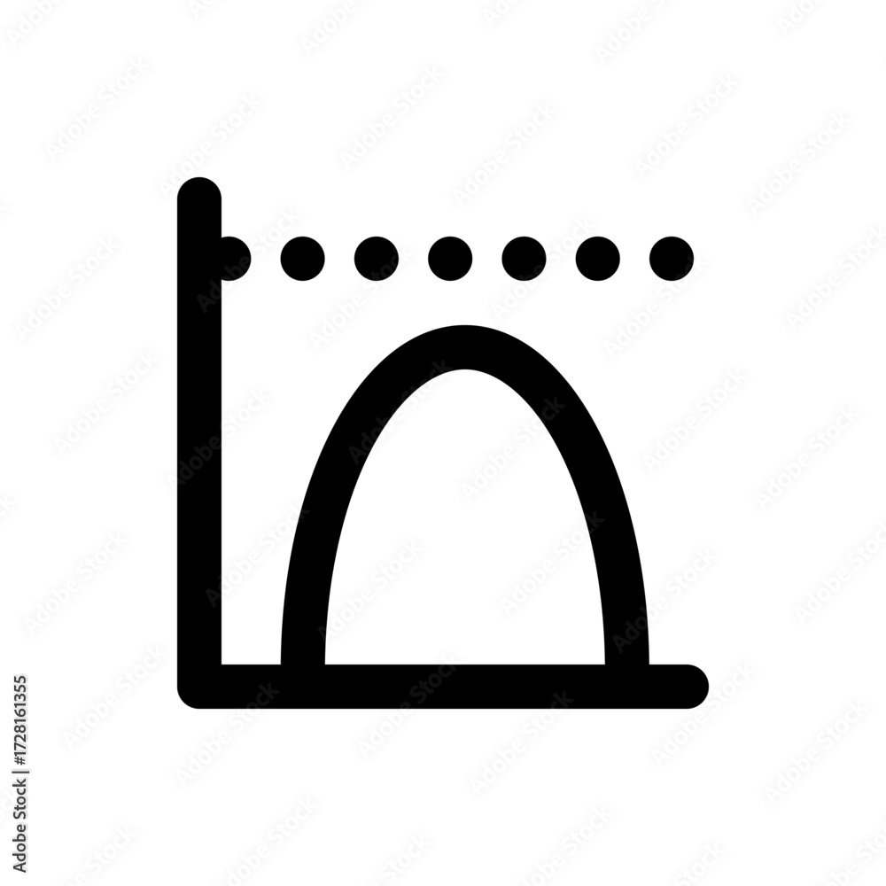 Simple black and white illustration of an arch with a line of dots ...