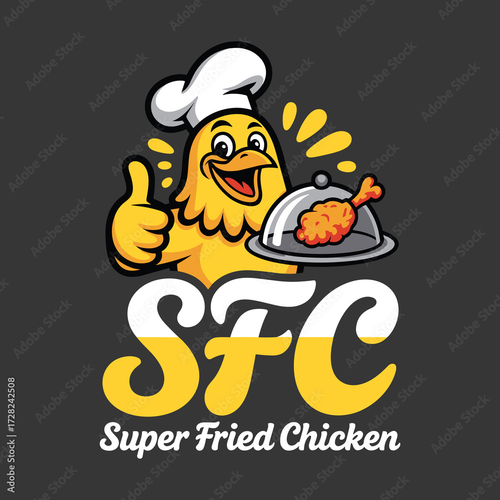 Fried Chicken Mascot Logo Cartoon Chef Chicken with SFC Text for Fast ...