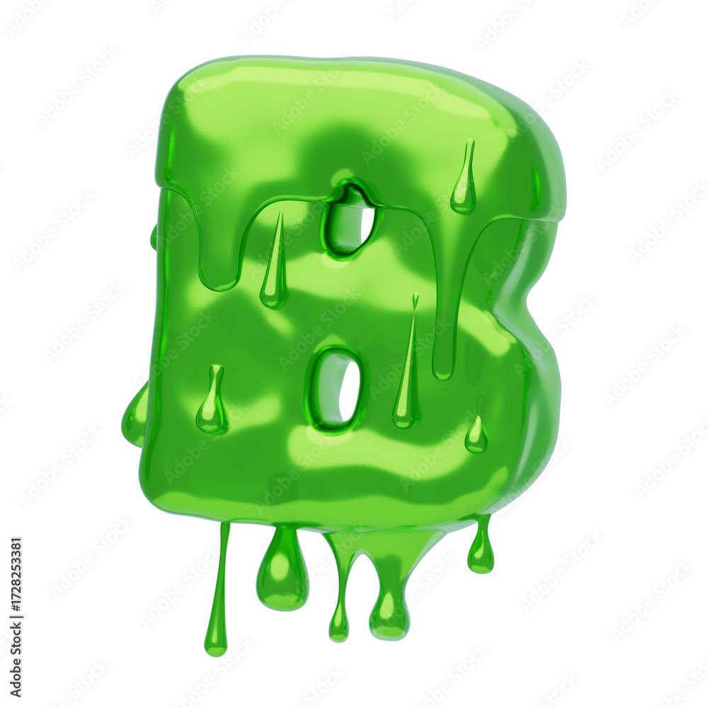 Shiny Green Letter B with Dripping Slime on Transparent Background ...