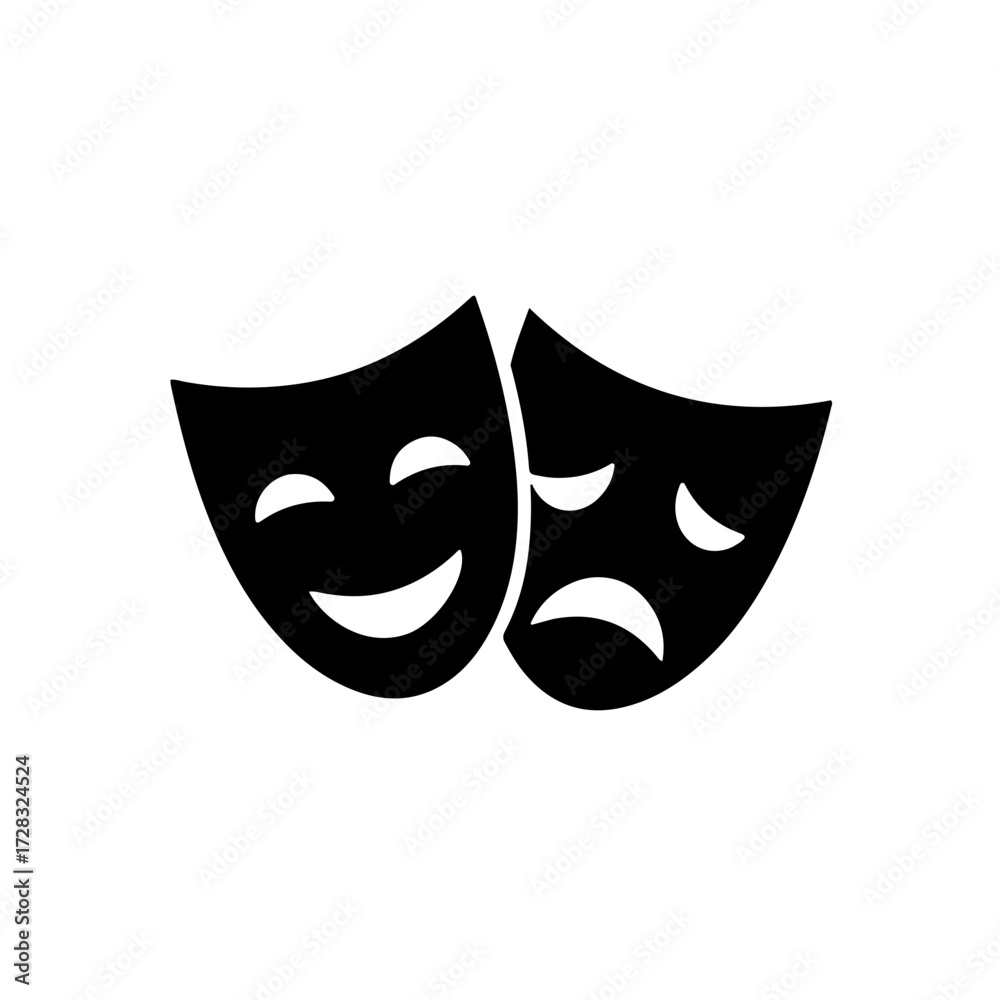 Stock-Vektorgrafik „Black and White Hidden Sadness Icon: Two Theatrical ...
