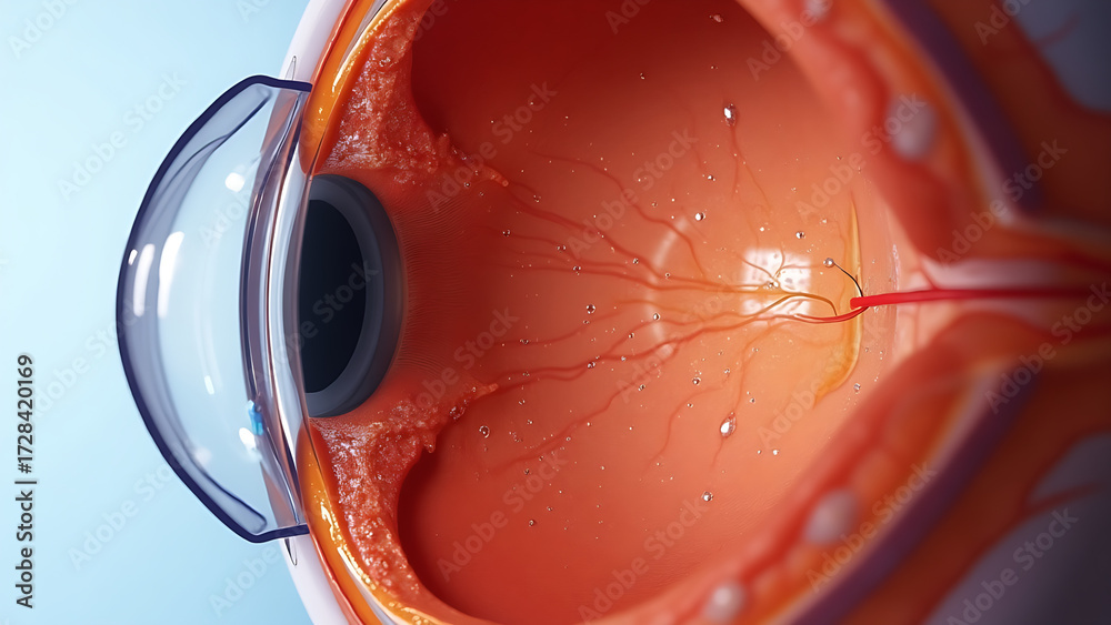 Microscopic image of aqueous humor in an eye with glaucoma. Focus on ...