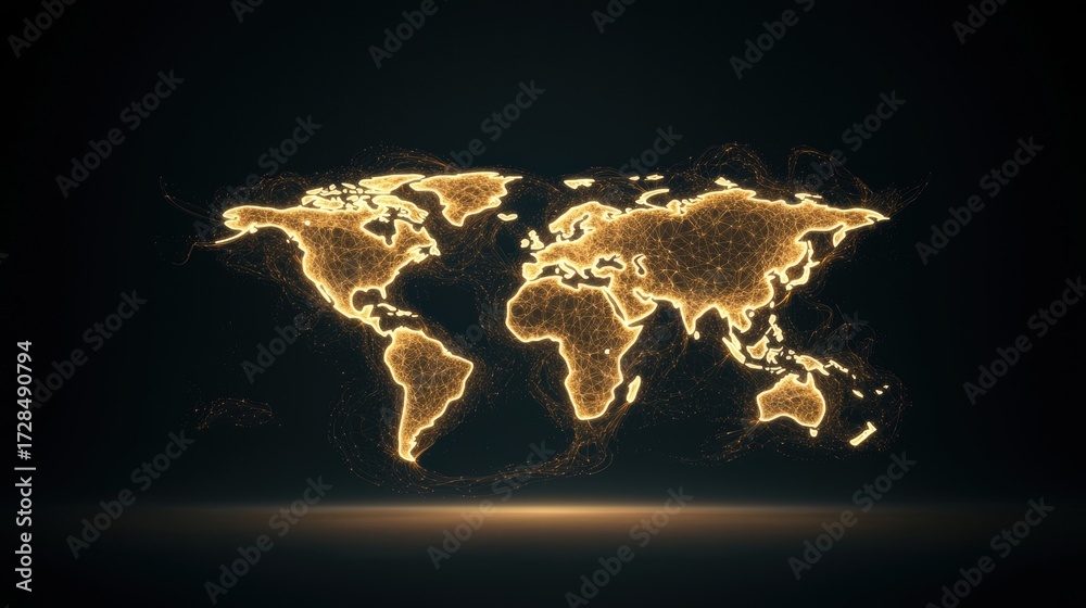 world map glow World map with pulsating light effects, symbolizing ...