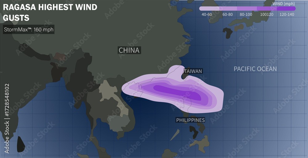 Ilustración de Stock Super Typhoon Ragasa Tracker, Wind Gusts Path ...