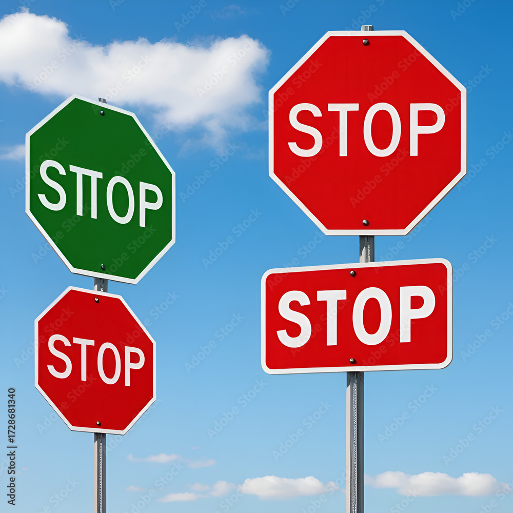 Red stop sign and green go sign symbols for traffic and decision making ...