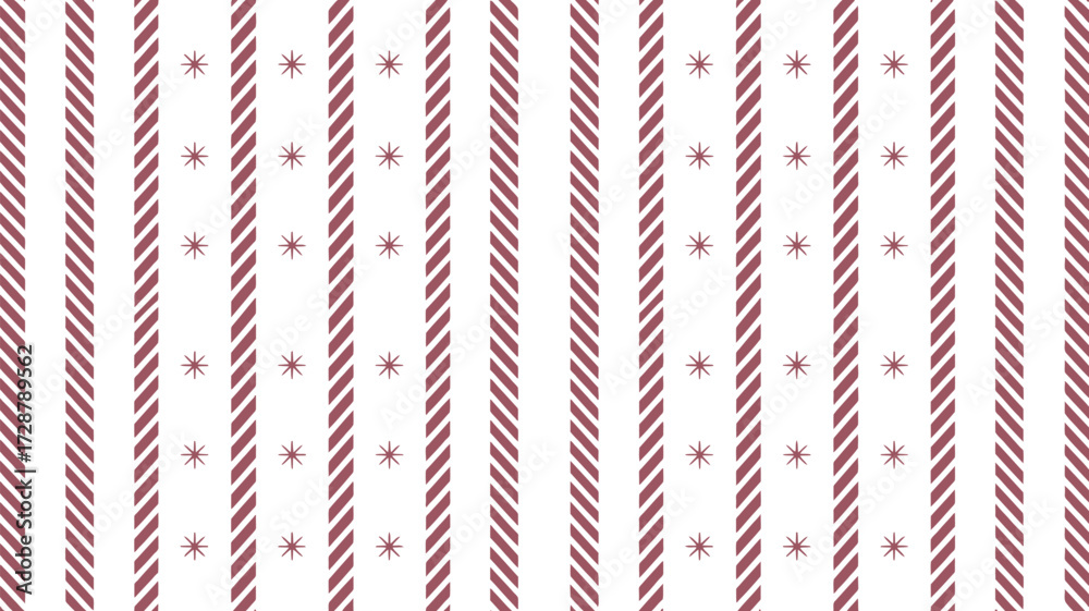 Repeating pattern of red striped lines and small red stars on a white ...