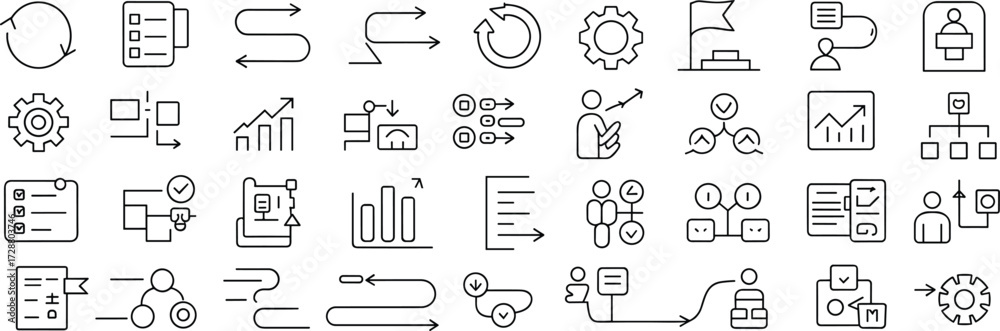 40 business process icons, workflow and data analysis symbols, black ...