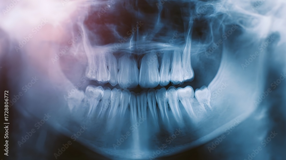 Panoramic dental X ray image displays the intricate structure of human ...