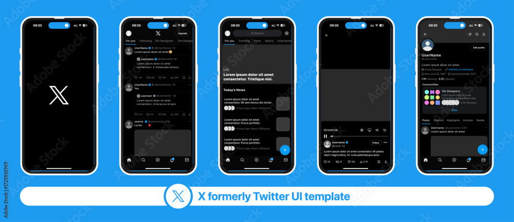 Modern X (Twitter) app template UI 2025 update shown on iPhone 17 ...