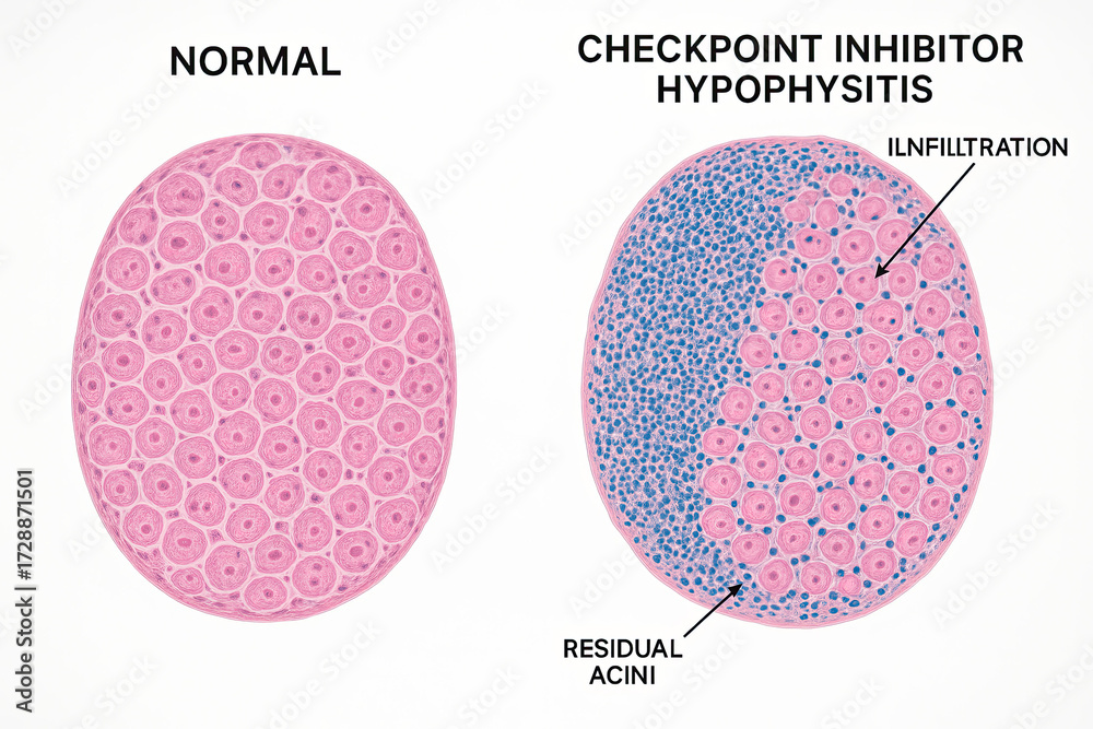 Comparison of normal pituitary gland tissue with tissue affected by ...