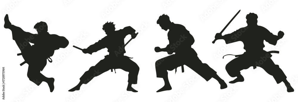 Martial Arts Silhouette Set – Combat, Discipline, and Movement Poses ...