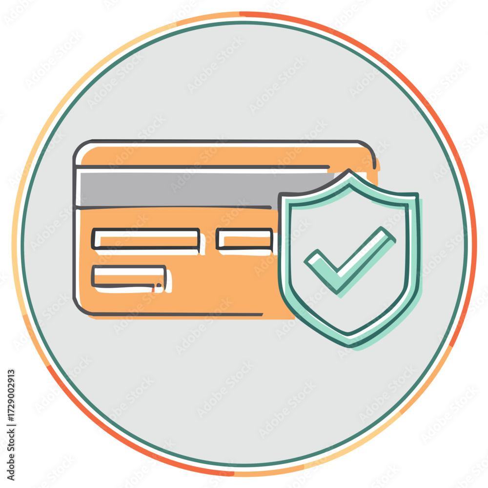 Credit card security badge and check mark in a circle, safe payment ...