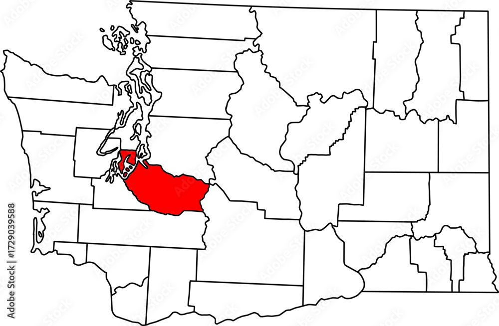 Detailed vector map of Washington, USA, highlighting Pierce County ...