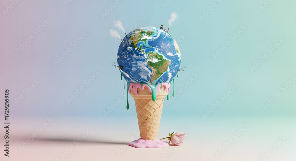 Melting Earth ice cream cone symbolizes climate change and global ...