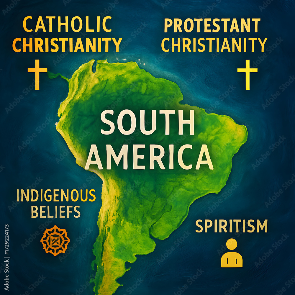 "Detailed North America Map with Religious Symbols including ...