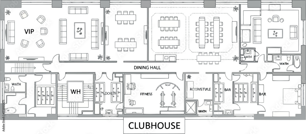 Vector art of floor plan of a clubhouse and vip lounge with meeting ...