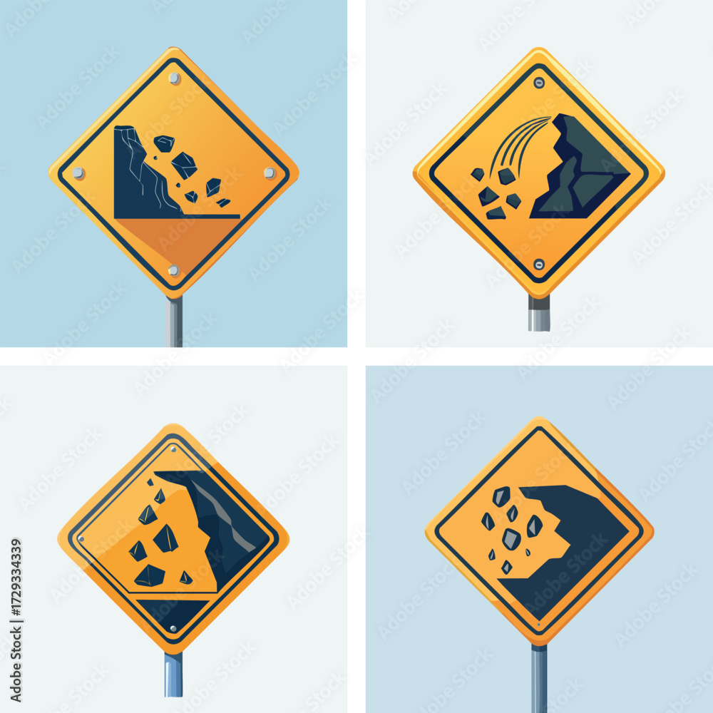 Warning Signs for Falling Rocks and Landslides. Stock Vector | Adobe Stock