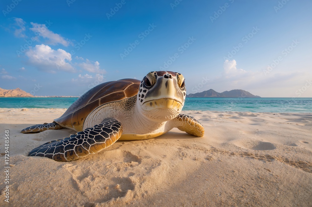 Green sea turtle, Chelonia mydas, coastal habitat on the Arabian ...