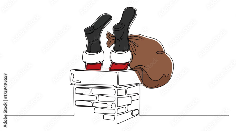 Santa Claus Stuck in a Chimney Continuous Line Drawing colorful cartoon ...