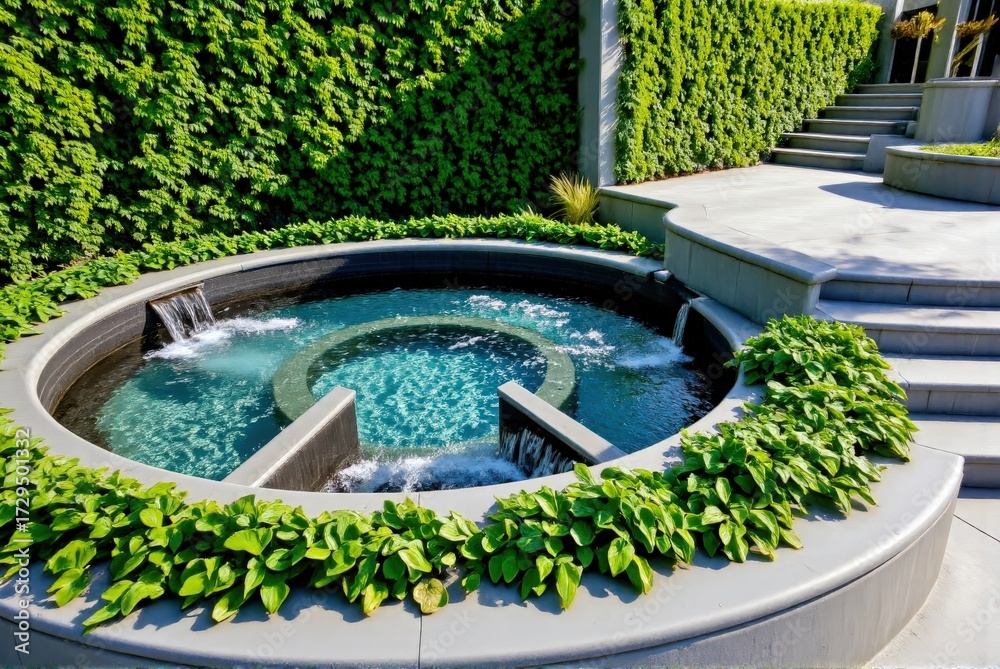 Foto de Stock circular basin, circular basin integrated with a lush ...