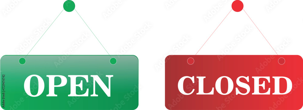 Vetor Green open sign and red closed sign hanging boards for shops ...