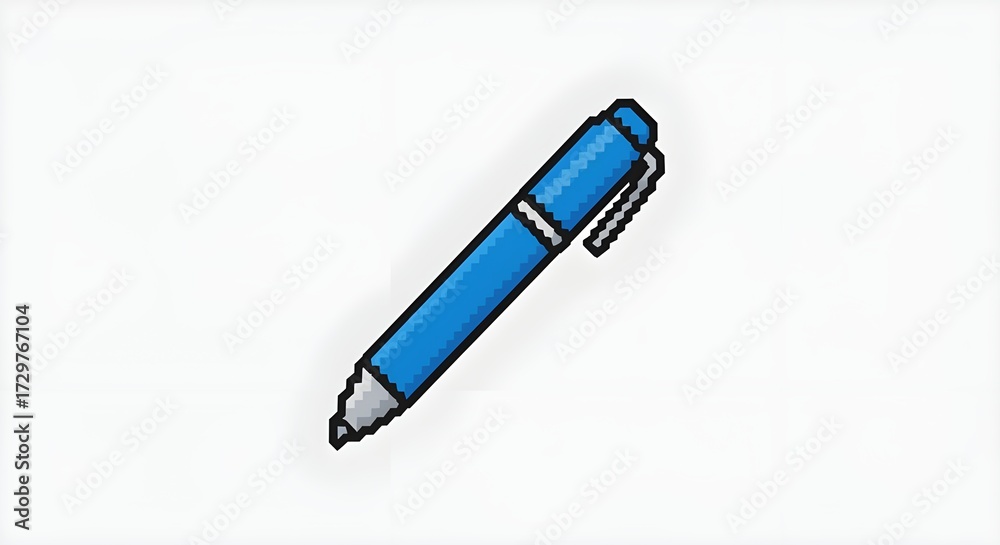 Pixel Art Blue Pen in Retro Arcade 8-Bit Style Stock Illustration ...