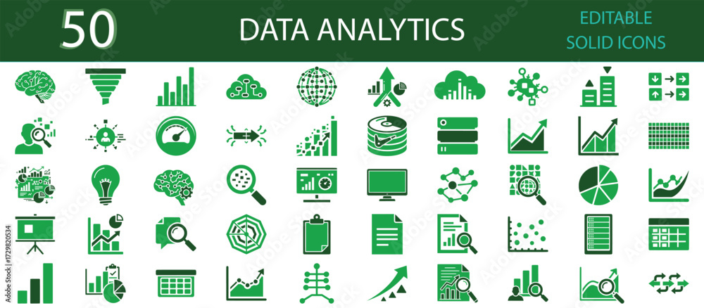 Data Analytics Solid Icons – Vector Pack of 50 Editable Symbols for ...